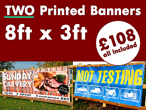 TWo 8ft x 3ft Custom Printed Vinyl Banners - £108 Delivered!